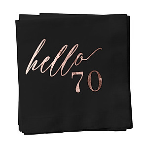 Birthday Black Beverage Cocktail Party Napkins 25 Pack with Rose Gold Foil Printing 4.75 x 4.75 Paper Frenzy, Hello 50