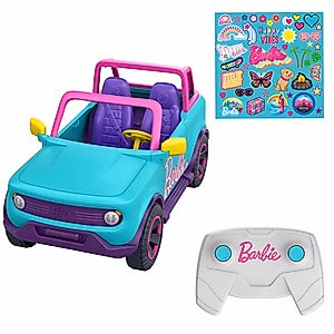 Barbie Hot Wheels RC SUV, Remote-Control Pink Vehicle That Fits 2 Fashion Dolls & Accessories, Includes Kid-Applied Stickers for Customization