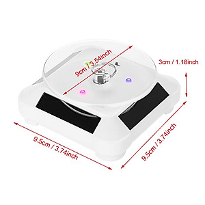 Solar Turntable For Jewelry Exhibition,Solar Showcase 360 Degrees Display Stand, Rotating Turntable with LED Light for Watch Phone Jewelry Display Stand(White)