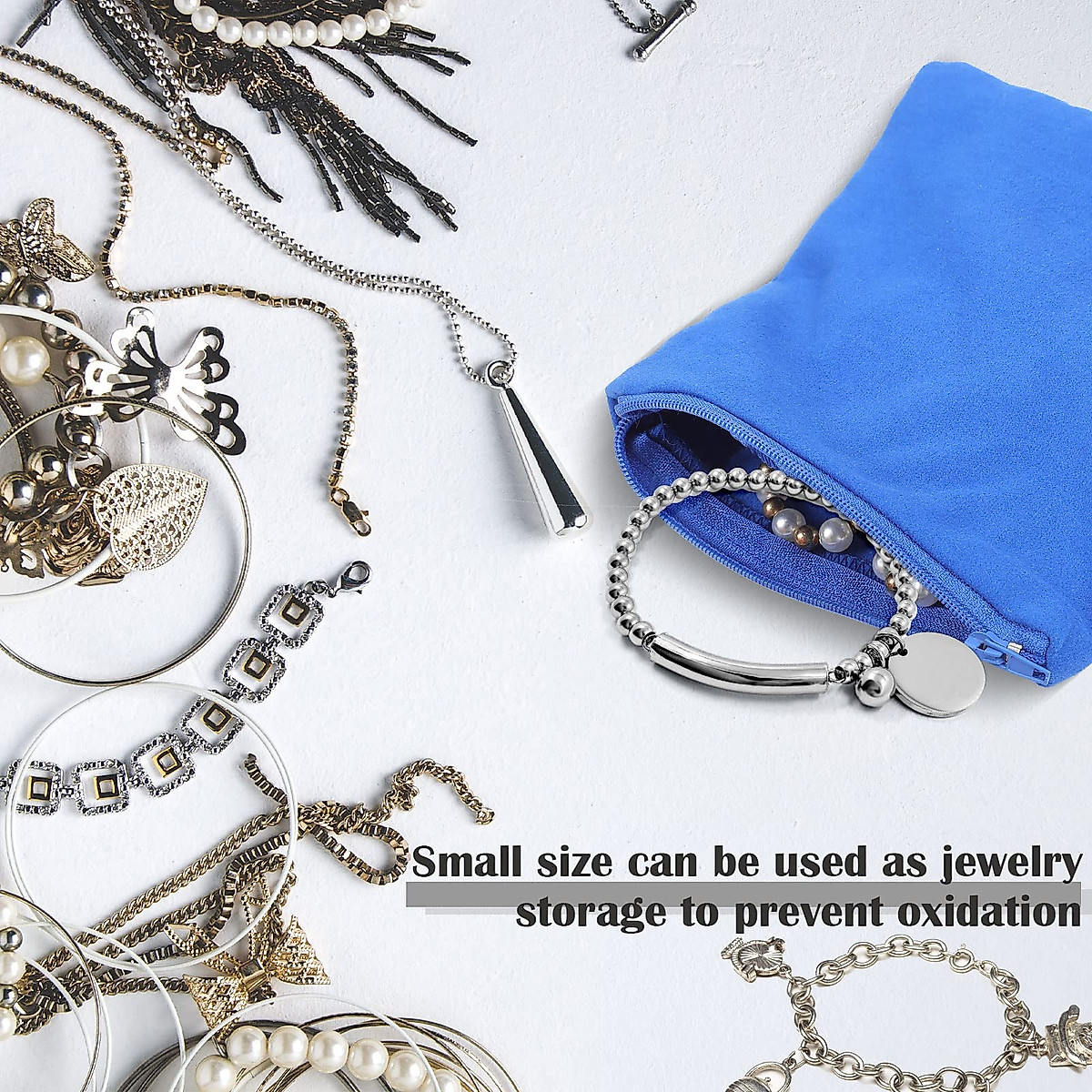 Fumete 8 Pcs Silver Storage Bags Anti Tarnish Zippered Jewelry Keeper 6x6 9x12 15x15 in Silver Pouches for Silverware Silver Jewelry (Black)