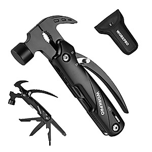 WORKPRO Multitool-12 in 1 Camping Tools with Mini Hammer-EDC Gear Multi Tools Hammer with Safety Lock and Pouch-Mini Multitools Gifts for Men and Women