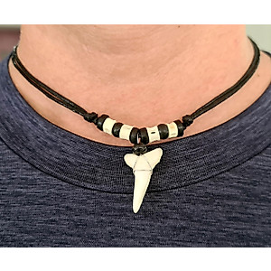Swimmi Genuine Shark Tooth Necklace for Men, Mako Shark Tooth Necklace, Handmade Wooden Beads adjustable Cords Shark Tooth Necklace for Women Jewelry EA200