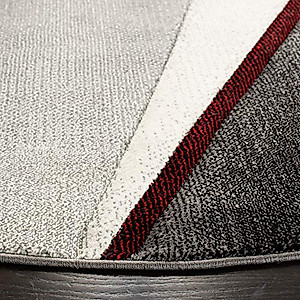 SAFAVIEH Hollywood Collection 11' Round Grey / Red HLW712K Mid-Century Modern Non-Shedding Dining Room Entryway Foyer Living Room Bedroom Area Rug