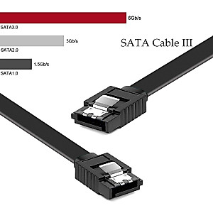 DaFuRui 12-Pack SATA III Cable，SATA III 6.0 Gbps Data Cable Straight Black with Locking Latch 16 Inches SATA Cable Pack for HDD、SSD、CD and DVD Drives