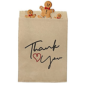 Jexila 100 Pack Thank You Paper Treat Bags Flat Kraft Cookie Favor Bag for Candy Snack Bakery Wedding Party Gift Bags( 5''X7'')