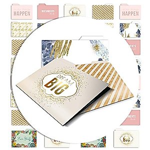 Gold File Folders Set - 14 Colored 9.5" x 11.5" Letter Size Decorative Folders - Durable Card Stock Foil Printing and Cut-Tabs Pockets by Merry Expressions