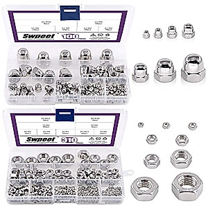 Swpeet 595Pcs 304 Stainless Steel Serrated Metric Acorn Cap Nuts Hex Dome Cap and Hex Nuts Assortment Kit
