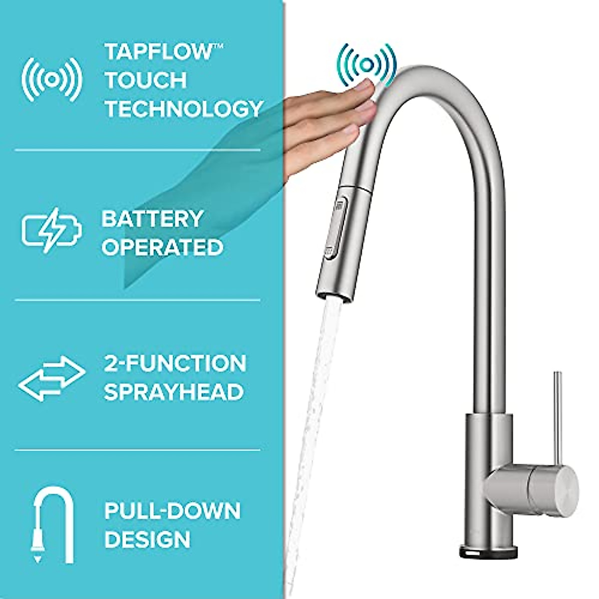 Kraus KTF-3104SFS Oletto Contemporary Single-Handle Touch Kitchen Sink Faucet with Pull Down Sprayer, 16 5/8 Inch, Spot Free Stain