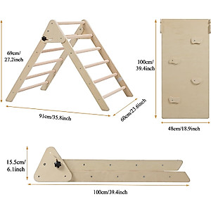 Giant bean Foldable Wooden Climbing Triangle with Sliding Ramp, 3 in 1 Pikler Triangle Climbing Toys for Toddlers, Kids Indoor Climbers & Gym Play Structures for Boys Girls