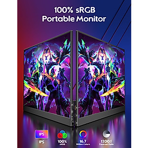 HONGO 16.1'' 144Hz Portable Gaming Monitor for Laptop, 1080P FHD IPS Screen with HDR, 1200:1 FreeSync, Ultra Slim & Eye Care,Travel Monitor External Screen for Laptop, PC, PS5, Mac, Xbox