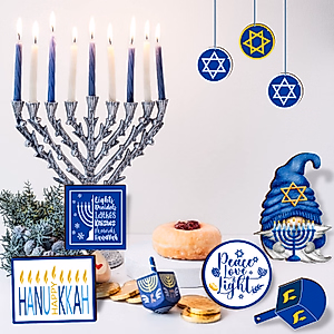 10 Pieces Happy Hanukkah Tiered Tray Decor-Hanukkah Wood Signs Decor with Star of David, Hanukkah Gnome, Mini Menorah, Hanukkah Party Wooden Decor for Hanukkah Farmhouse Home Table Decor