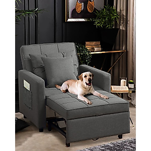 Litbird [UPDATED] Convertible Chair Sleeper Bed, Stepless Adjustable Backrest, Futon Chair Turns Into Bed, Sleeper Sofa for Living Room, 3 in 1, Linenette, Deep Gray