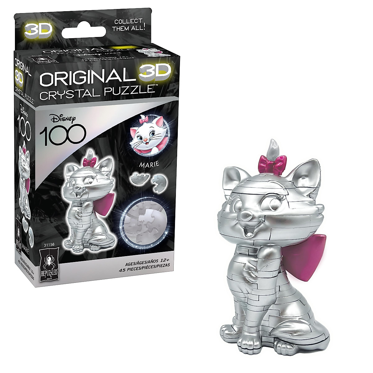 Bepuzzled, Disney Platinum Marie: Purr-fectly Charming 3D Crystal Puzzle Straight from The Aristocats, Ages 12 and Up