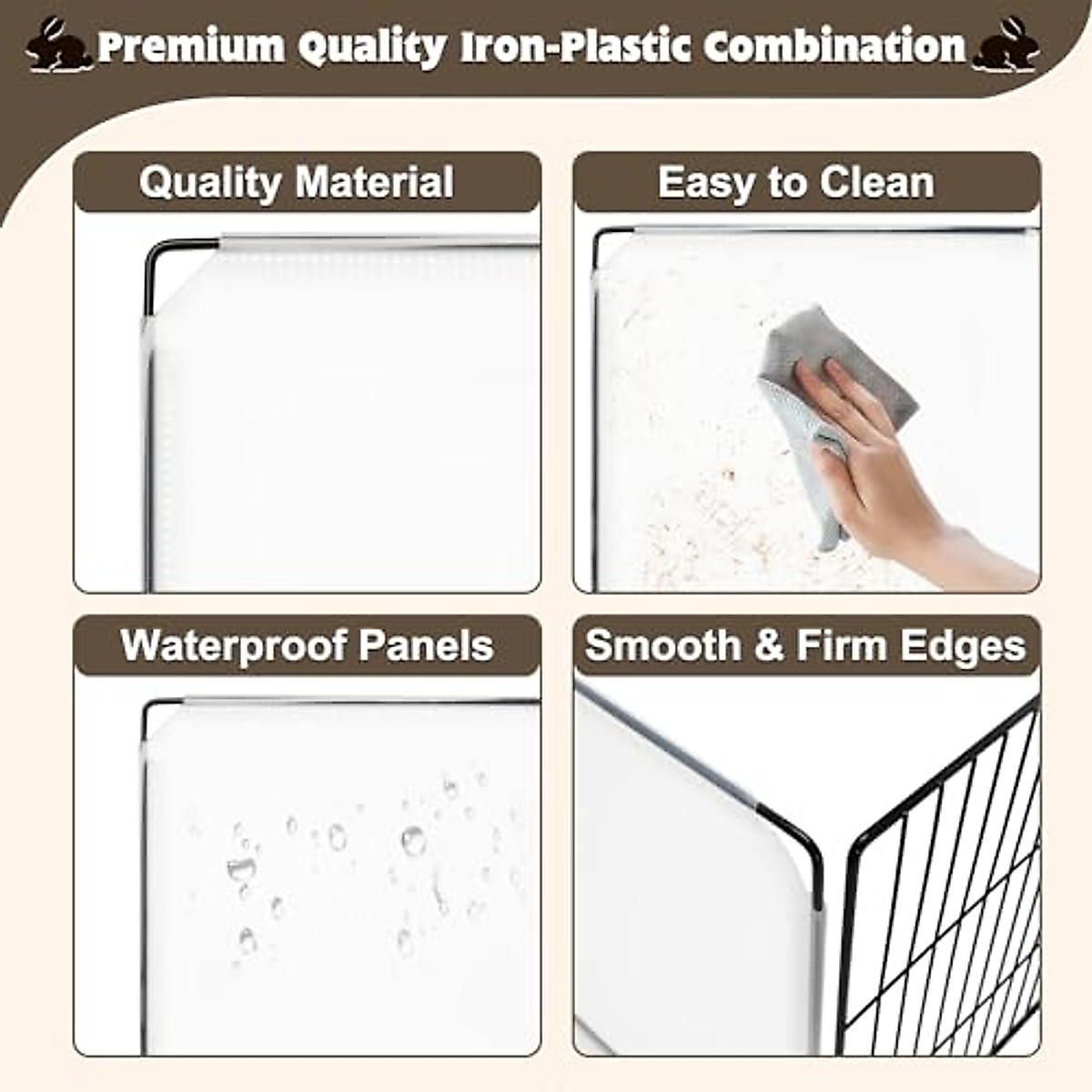 FHTONGE Extra Large Rabbit Playpen Indoor, 11 Sq Ft C&C Guinea Pig Cage Habitat, Small Animal Playpen Raised Guinea Pig Playpen for Chinchilla Hamster Hedgehog Ferret Puppy Kitten Rat Bunny