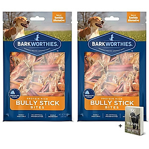 Barkworthies Bully Stick Bites - 2 Pack Protein Rich All Natural Dog Treats for Small to Large Dog Breeds - Grain Free, Rawhide Free, Long Lasting Dog Chews & Dog Training Dental Chews with E-Book