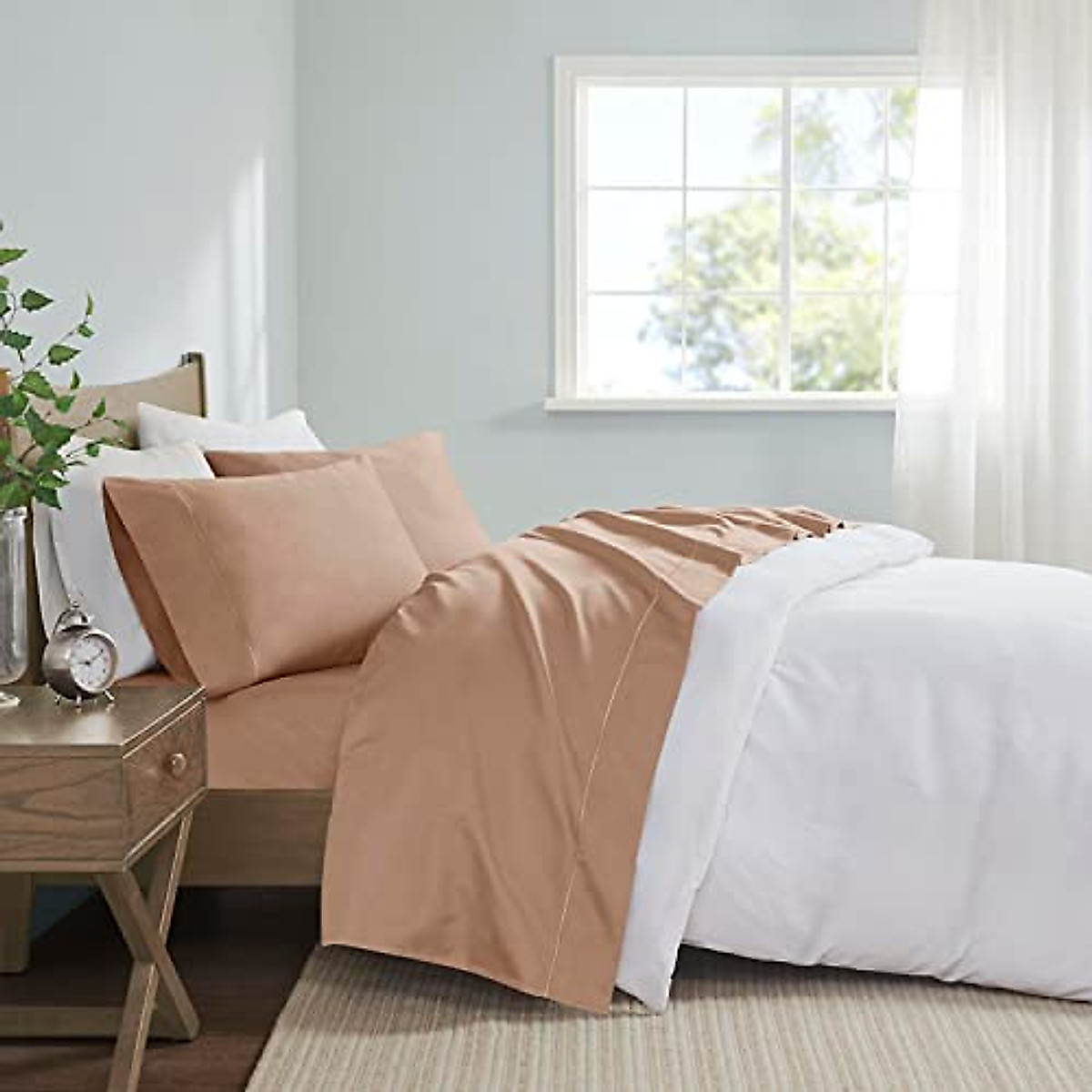 Gracie Mills Pima Cotton Sateen 4 Piece Sheet Set, Rose Gold - King
