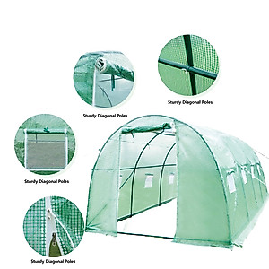Walk-in Tunnel Greenhouse，Portable Plant Hot Housewith Dual Zippered Screen Doors & 6 Screen Windows Heavy Duty Plastic Plant Warm House with Reinforced Frame (10x10x6.6 FT)