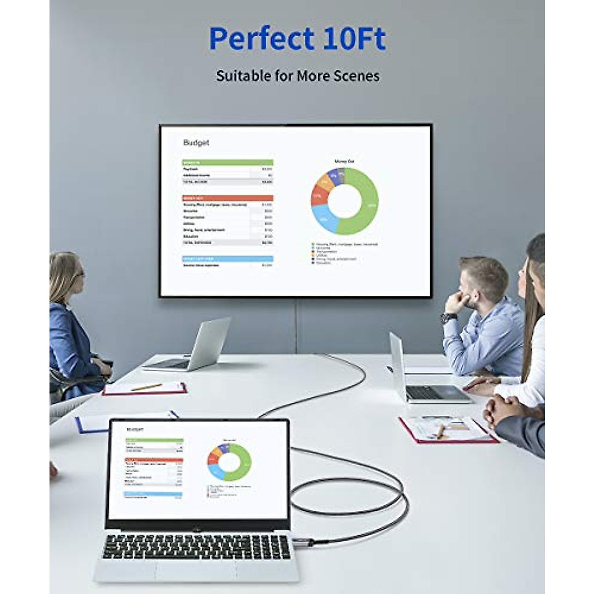 JSAUX DisplayPort Cable 10ft, 21.6Gbps High Speed DP 1.2 Braided Display Port Cord, 4K 60Hz HDR, 2K/1440P 165Hz & 144Hz, 1080p, 3D Compatible for Gaming Monitor Graphics Card TV PC Laptop -Grey