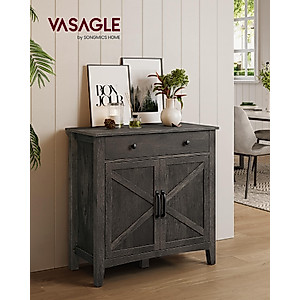 VASAGLE Coffee Bar Cabinet, Kitchen Storage Cabinet with Drawer, Farmhouse Cabinet Sideboard with Adjustable Shelf for Kitchen, Stone Gray UBBK341B02