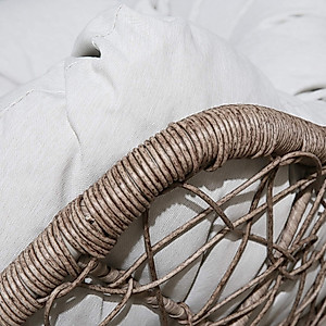 Ulax Furniture Outdoor Wicker Hanging Chair Swing, Patio Hanging Basket Swing Chair with Hanging Steel Chain (Beige)