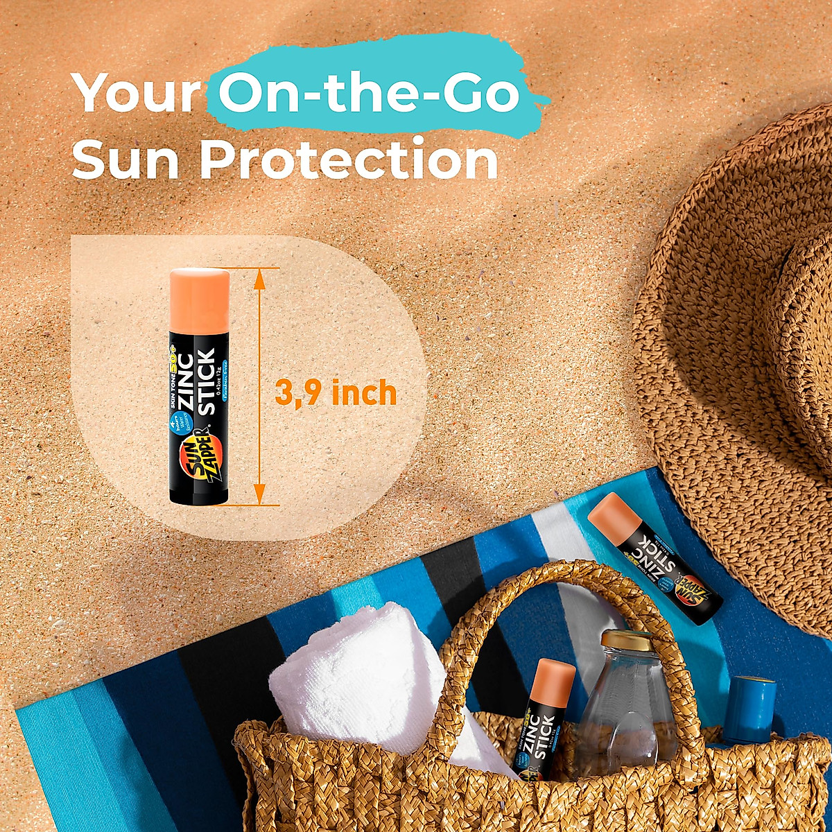 Sun Zapper Zinc Oxide Mineral Sunscreen Stick – SPF 50+ Water Resistant – Light Skin Tone (Bronze/Tan) – 12g (0.42 Oz) – For Face & Body – Adults & Kids – Made in Australia