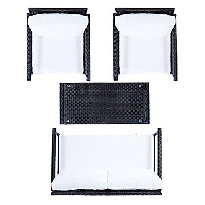 Safavieh Outdoor Collection Garnen Wicker Cushion 4-Piece Living Set PAT7714A, Black/White