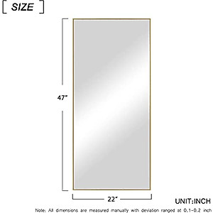 Natsukage 47''x22'' Wall Mirror Full Length Wall-Mounted Hanging Gold Bathroom for Rectangular Bedroom Living Room Horizontal/Vertical Aluminum Alloy Frame (A-MR01052-N-USAM022-vc)