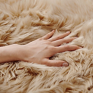 SERISSA Faux Sheepskin Fur Area Rug Beige Fur Chair Cover Seat Pad Small Fuzzy Rug for Bedroom Floor Sofa Living Room Decor 2x3 Feet