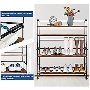 DANCELF Shoe Rack, Metal Shoe Organizer for Closet, Adjustable Free Standing Shoe Storage, Shoe Tower for Entrance Living Room Kitchen, Rustic Brown