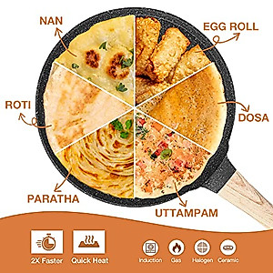 CAROTE Granite Non Stick Flat Roti Tava, Induction Base Swiss Coated Dosa Pan, Tawa (Black, PFOA Free, 28cm, 5-ply, 4mm Coating)