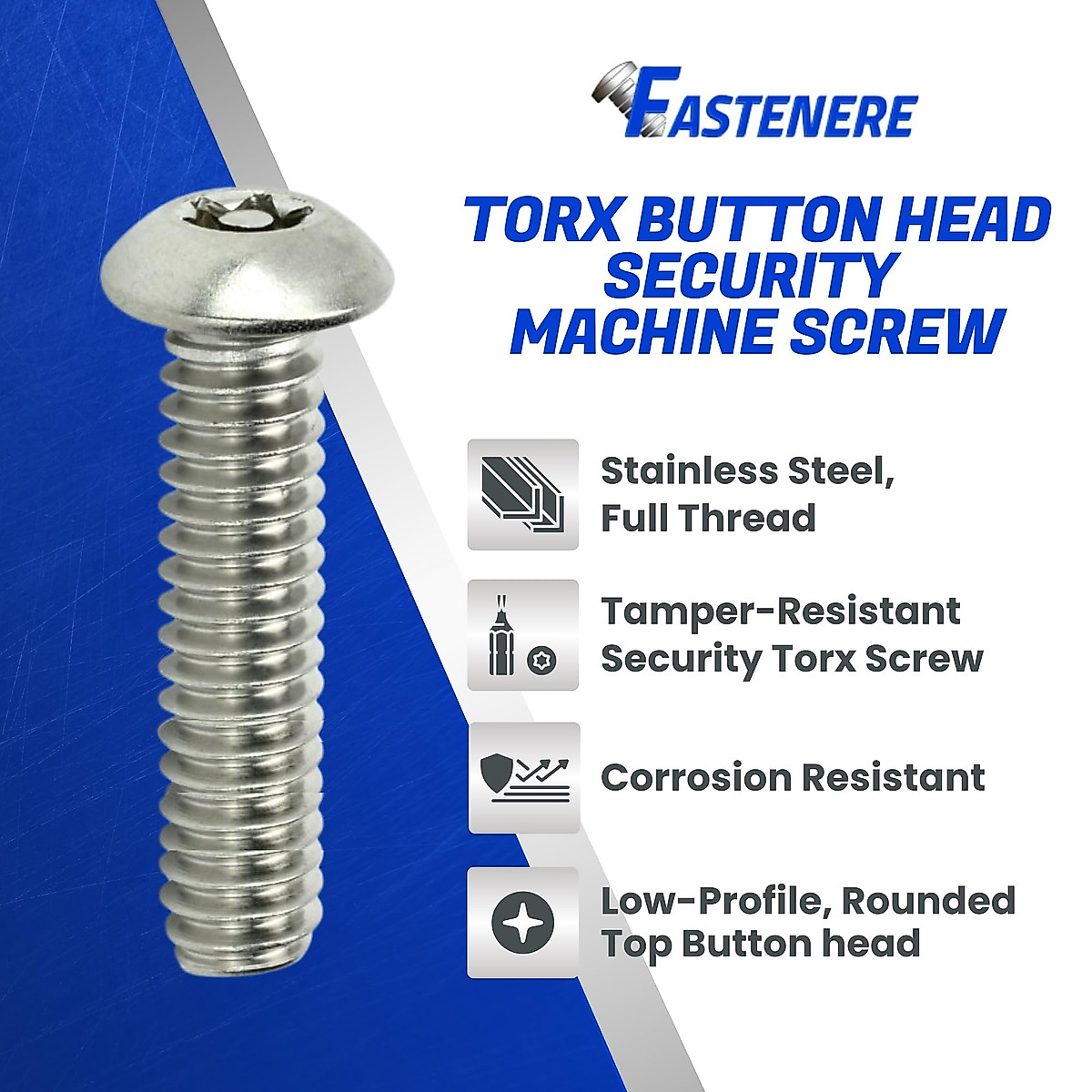 Fastenere Torx Security Machine Screws - 3/8-16 x 1-1/2" (5-Pack) Stainless Steel, Tamper-Resistant, Button Head Screws, Bolt Screw for Higher Level of Safety & Theft Prevention