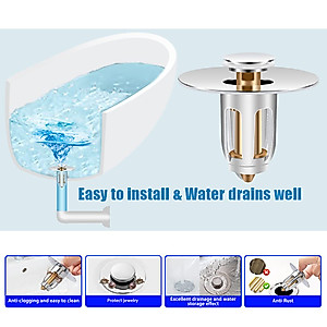 Ygapuzi Universal Bathroom Sink Stopper,Anti Clogging Pop-Up Drain Strainer with Filter Basket Sink Plug Accessories Replacement Fit for Inner Diameter 1.02-1.96 Inch Drain Holes