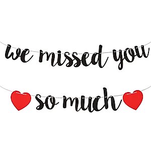 Welcome Home Banner, We Missed You So Much Banner, Welcome Home Decorations for Family Reunion Friends Back Military Graduation Happy Friendsgiving Sign Banner (Black)