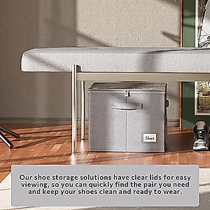 Shoe Organizer for Closet with Fabric Shoe Storage Bins - Clear Cover, Adjustable Dividers, and Foldable Bottom Support for 12 Pairs in Clear Storage Containers (Grey, (15.7 * 15.4 * 12.6) x1)