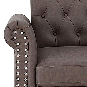 Furinno Bastia Vintage Modern Chesterfield Button Tufted Loveseat/Sofa Couch for Living Room, Brown Faux Leather