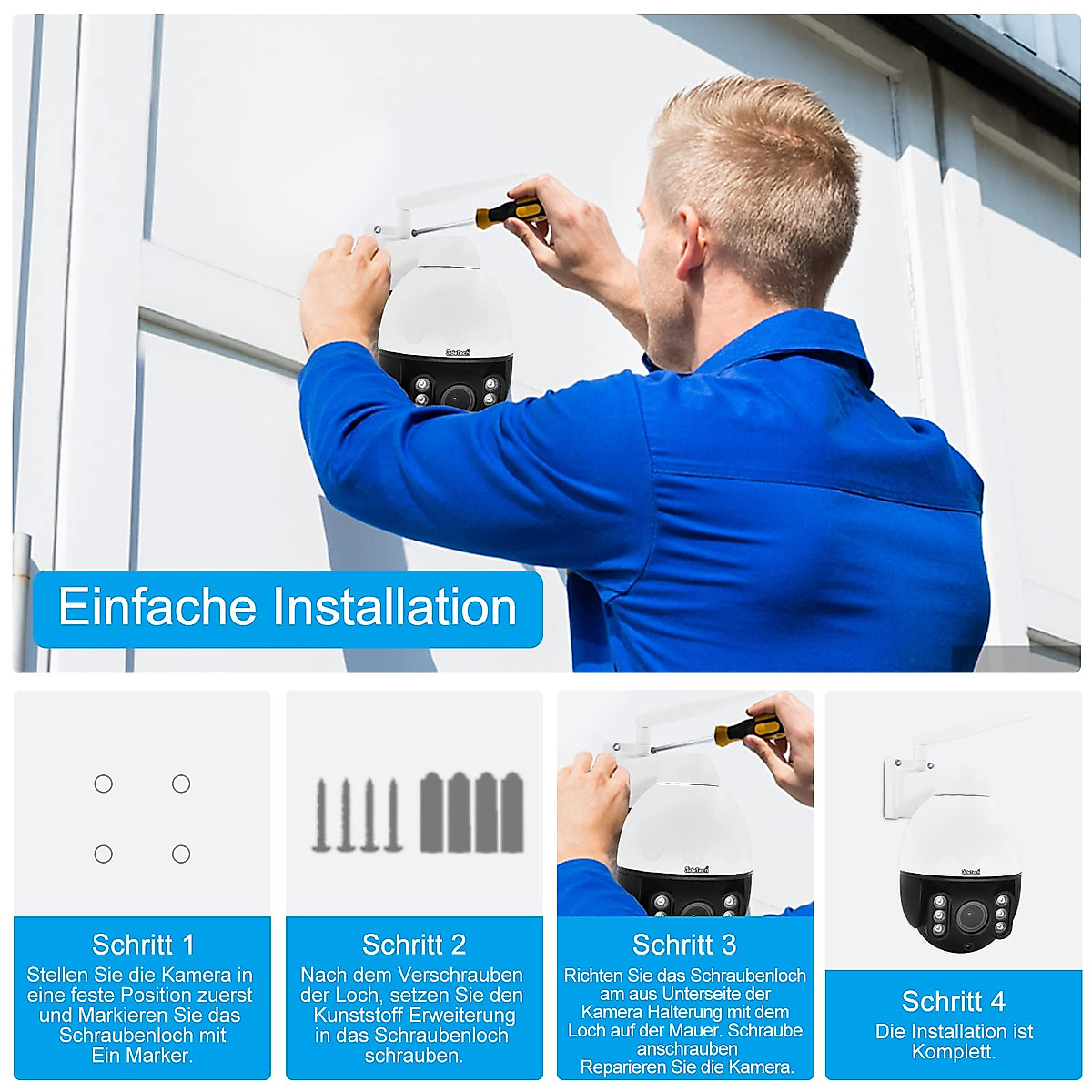 YoLuKe PTZ Camera Outdoor,5MP 5X Optical Zoom WiFi IP Camera with 360° Rotate and 30 Meter View Distance/Human Detection & Auto Tracking/Two Way Audio/IP66 Waterproof/Night Vision