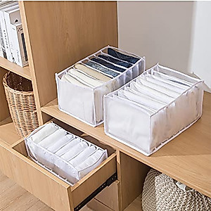 FLOODKING Wardrobe Clothes Organizer, 2Pcs Foldable Washable Drawer Storage Boxes With 7 Compartments, High Capacity Grids Closet Dividers for Underwear, Socks, T-shirts, jeans (large, White)