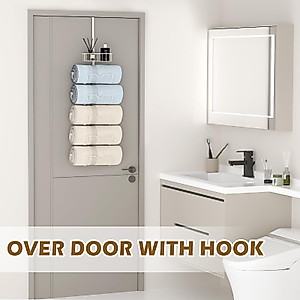 X-cosrack 6-Tier Over The Door Towel Racks for Bathroom - Wall Mounted Metal Towel Holder - Adjustable Rolled Towel Organizer Hanging Towel Storage, Matte White