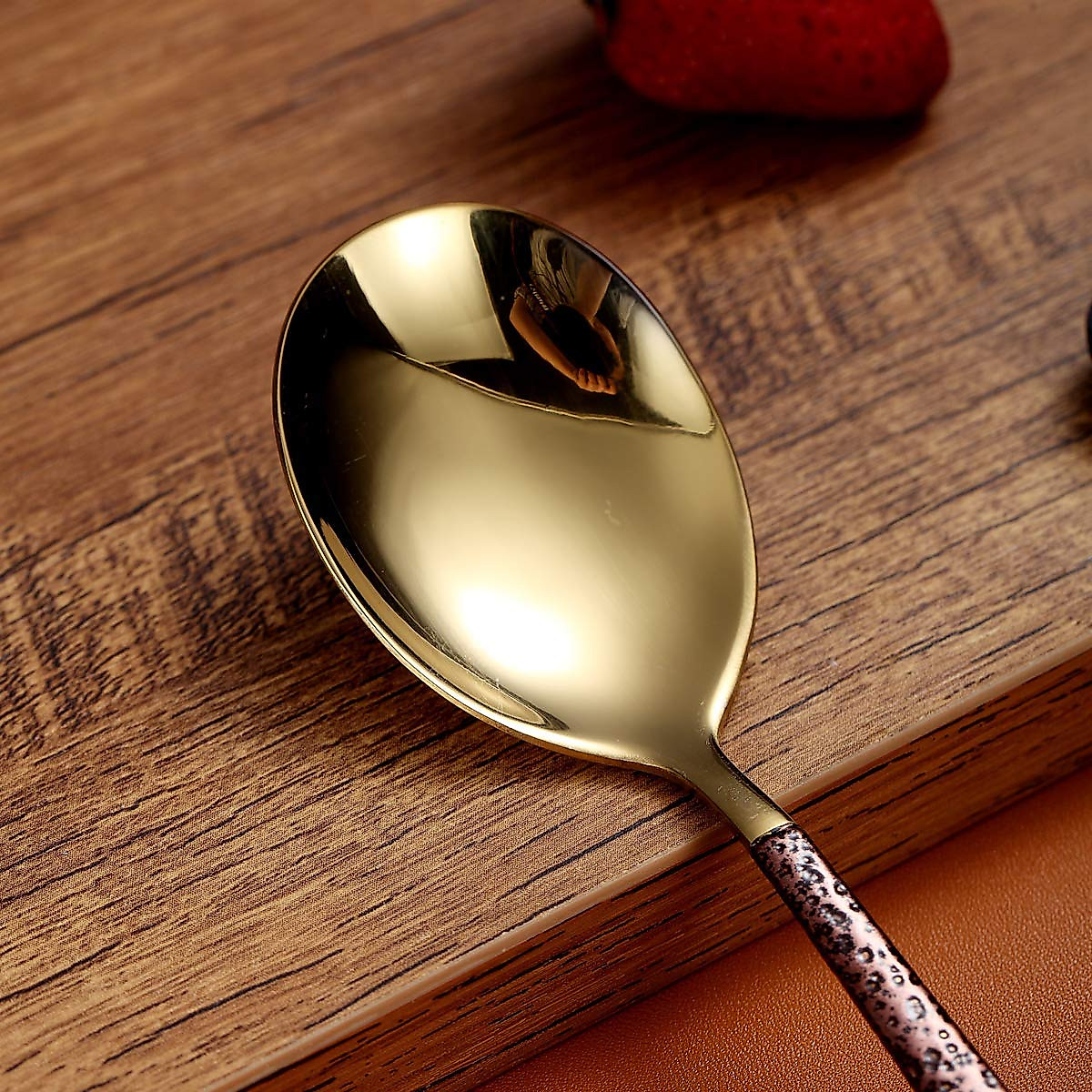 Berglander Dinner Spoon Set Of 4 With Moon Surface Handle And Shiny Gold Head, Stainless Steel Spoons Silverware Set Dishwasher Safe