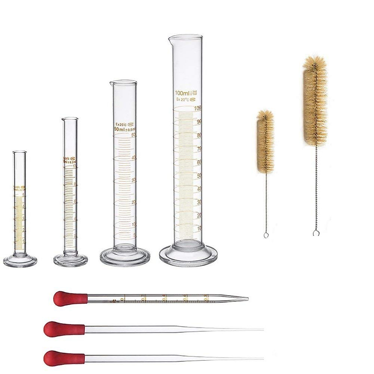 Glass Measuring Low Form Beaker Set 50ml 100ml 250ml Thick Glass Graduated Measuring Cylinder Set 5ml 10ml 50ml 100ml Glass Stirring Rod 12" Long