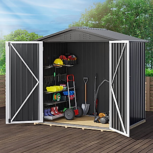 DWVO 6' x 4' Outdoor Storage Shed, Large Metal Tool Sheds, Heavy Duty Storage House with Lockable Doors & Air Vent for Backyard Patio Lawn to Store Bikes, Tools, Lawnmowers,Dark Gray
