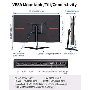FYHXele 28" Gaming Monitor, 4K 144Hz Monitor, Fast IPS, 1ms, UHD 3840 * 2160 Computer Monitor with Remote, Free-sync, DSC, HDMI 2.1/2.0, DisplayPort 1.4, USB Type C, HDR400, VESA/Low Blue Light