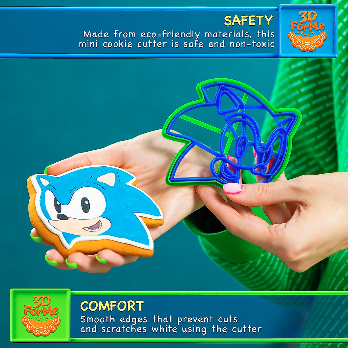 Cookie Cutter by 3DForme,For Sonic Baking Cake Fondant Frame Mold for Buscuit, Set 2 Piece Made in Ukraine