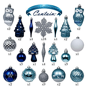 Valery Madelyn Christmas Tree Decorations Set, 80ct Navy Blue and Silver Shatterproof Christmas Ball Ornaments Bulk, Winter Wonderland Hanging Ornaments for Christmas Trees Xmas Holiday Decor