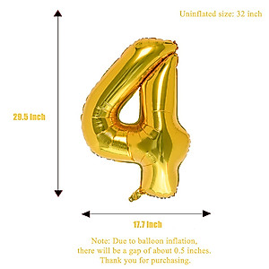 32 Inch Gold Number 4 Balloons Foil Ballon Digital Birthday Party Decoration Supplies (Gold Number 4 Balloon)
