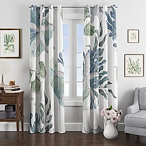 Nautical Coastal Window Curtain Beach Ocean Themed 50% Light Blocking Curtains Starfish Seaweed Room Darkening Curtains Grommet Window Drapes for Bedroom Living Room, 2 Panels, 52" x 63"