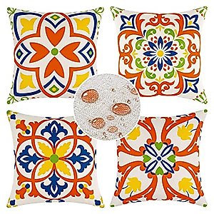 UINI Outdoor Pillow Covers Set of 4, Waterproof Pillow Covers 18x18 Inch, Boho Decorative Throw Pillow Covers for Furniture, Patio, Balcony (Orange)