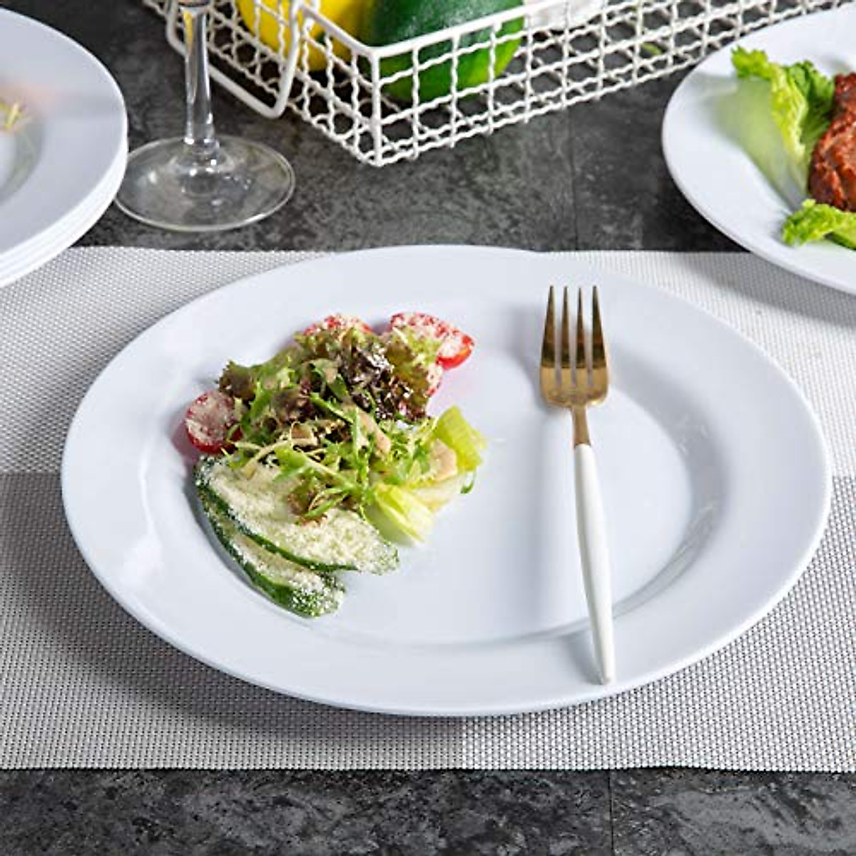 Melamine Dinner Plates Set - 10 3/4 Inch White Melamne Plates, 6pcs Dinner Dishes Set for Everyday Use, Dishwasher Safe,Unbreakable,White