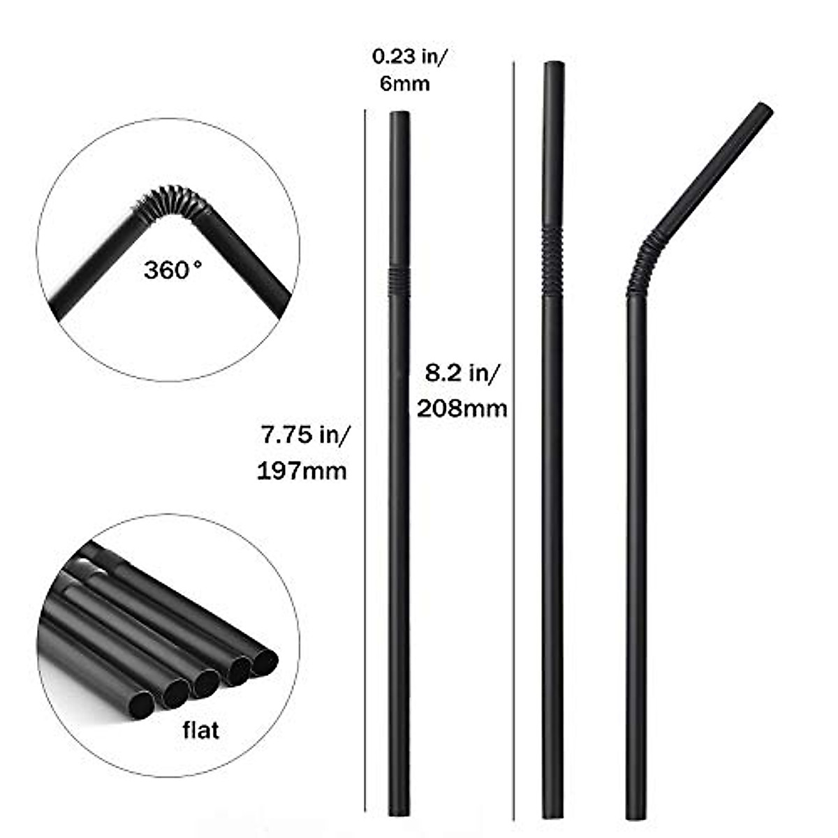 ALINK 500 Black Straws + 100 Extra Long Black Plastic Straws