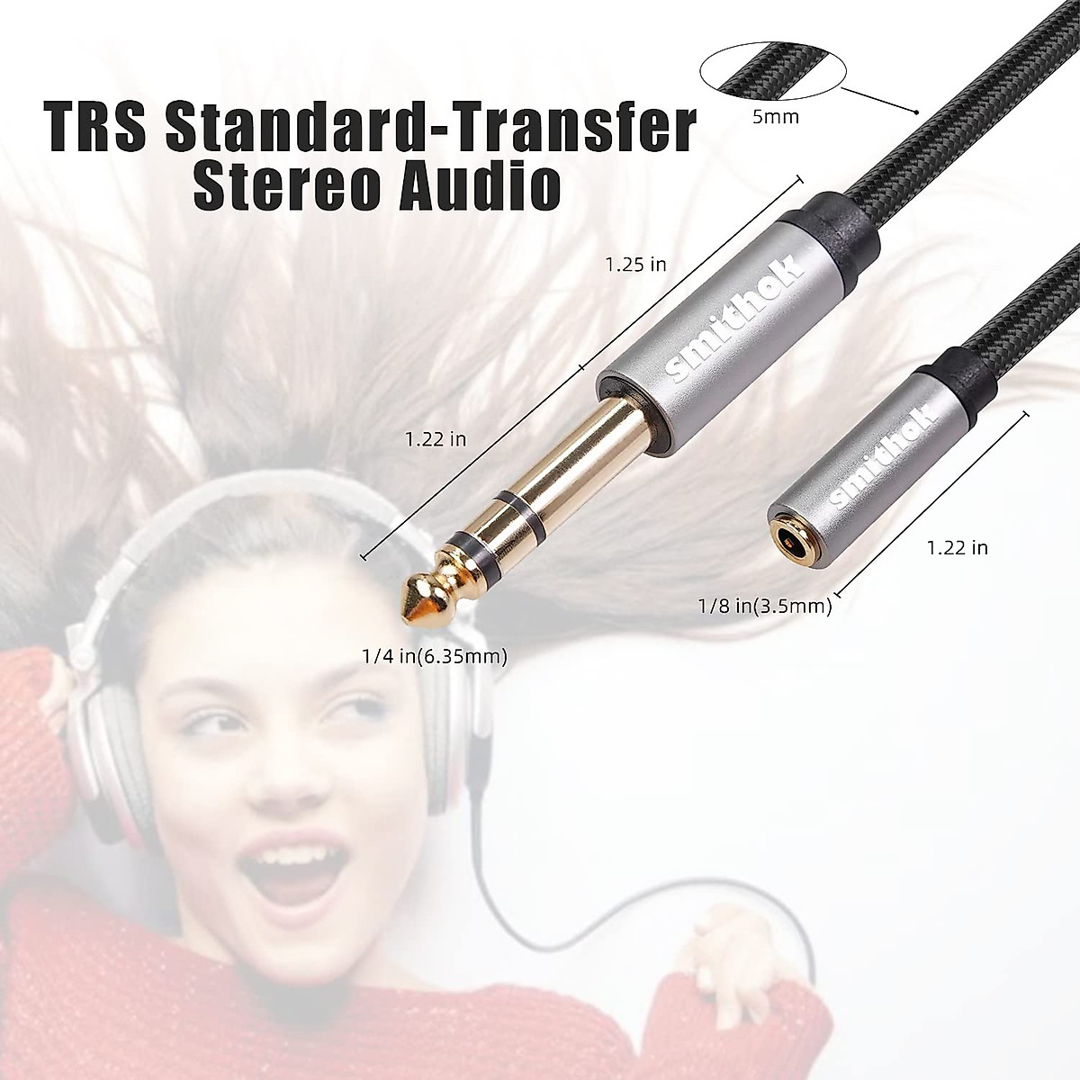 Smithok 2 Pack, 1/4 inch to 3.5mm Headphone Adapter TRS 6.35mm 1/4 inch Male to 3.5mm 1/8 inch Female Stereo Jack Audio Adapter for Amplifiers, Guitar, Keyboard Piano, Headphones - 12inch/30CM